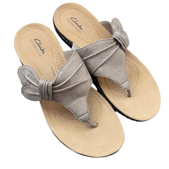 Clarks | Shoes | Clarks Collection New Grey Metallic Sandal 6 | Poshmark